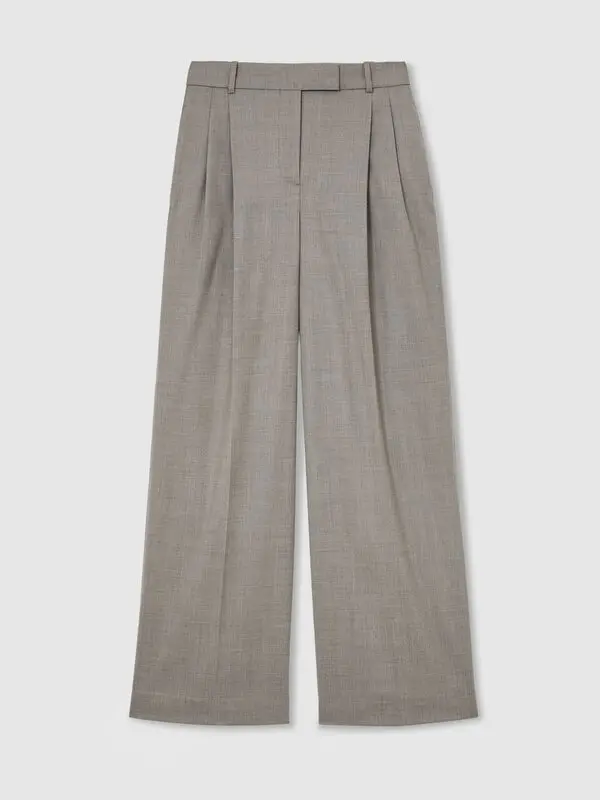 REISS Darcy Petite Wool-blend Wide-leg Pleated Trousers