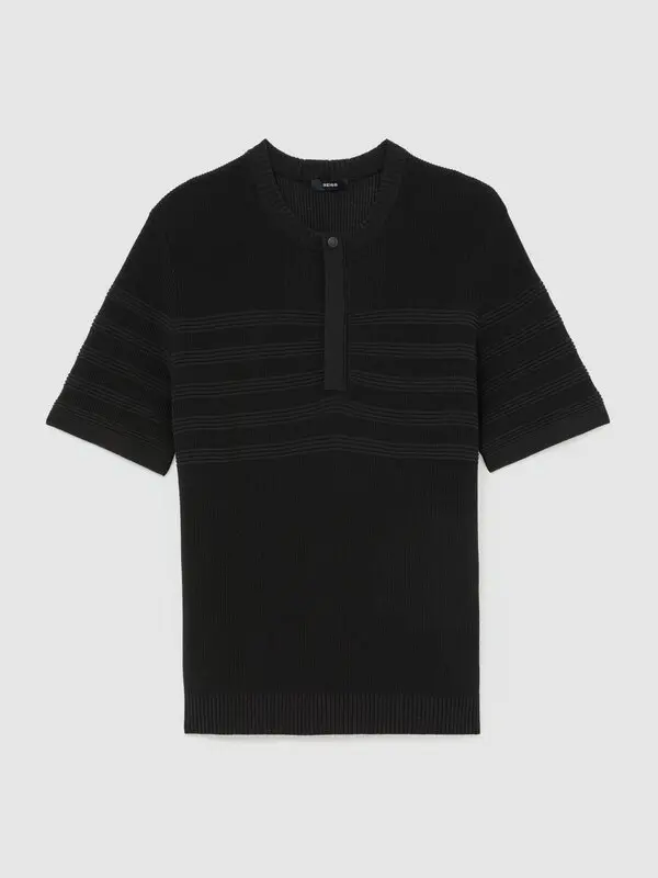 REISS Brockwell Cotton-blend Textured Henley Top
