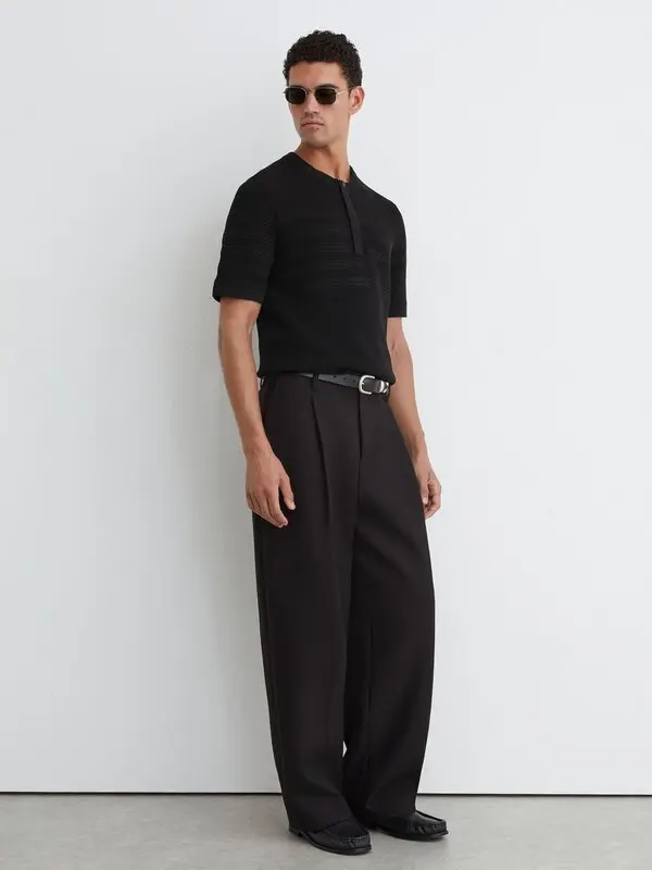 REISS Brockwell Cotton-blend Textured Henley Top