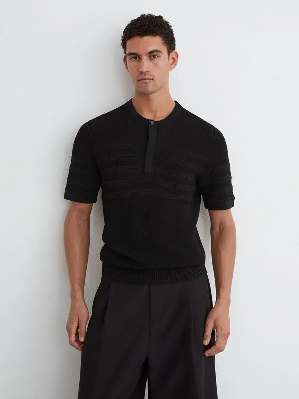 REISS Brockwell Cotton-blend Textured Henley Top