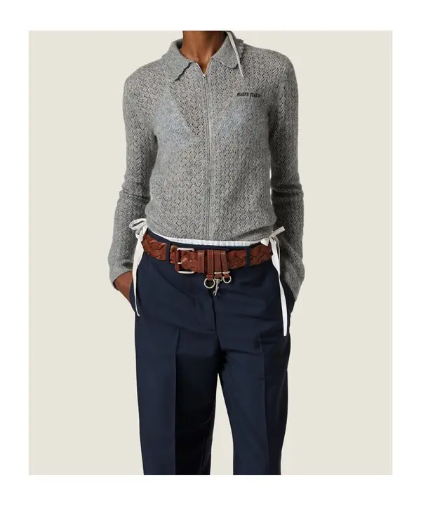 Miu Miu Cashmere And Silk Blend Cardigan With Crochet Trim