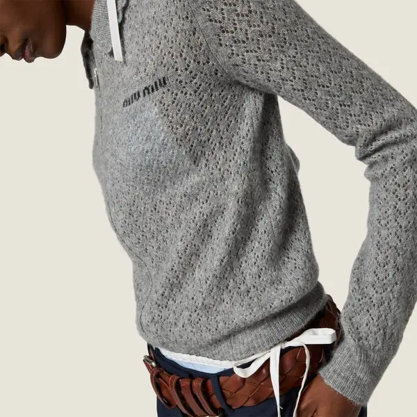 Miu Miu Cashmere And Silk Blend Cardigan With Crochet Trim
