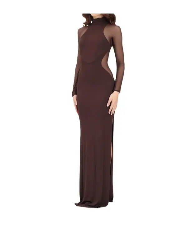Elisabetta Franchi Sheer Panel Turtleneck Dress - Brown