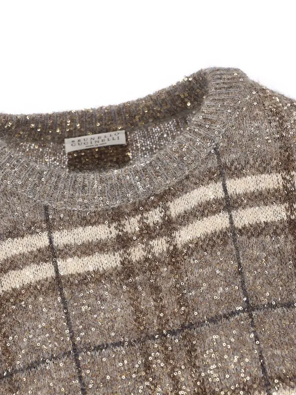 Brunello Cucinelli Checked Crewneck Jumper With Sequins