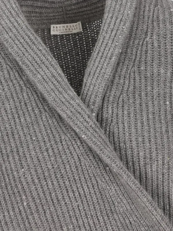 Brunello Cucinelli V-neck Wrap Cardigan With Shawl Collar - Gray