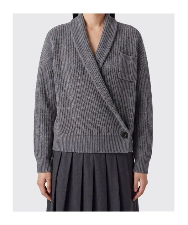 Brunello Cucinelli V-neck Wrap Cardigan With Shawl Collar - Gray