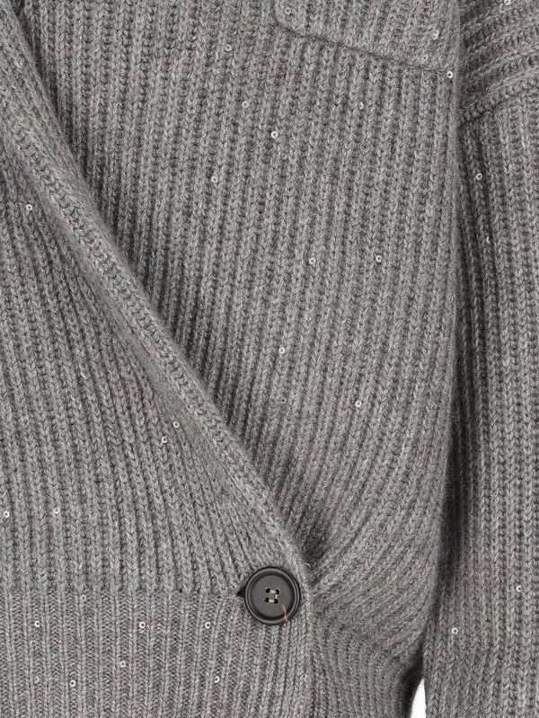 Brunello Cucinelli V-neck Wrap Cardigan With Shawl Collar - Gray