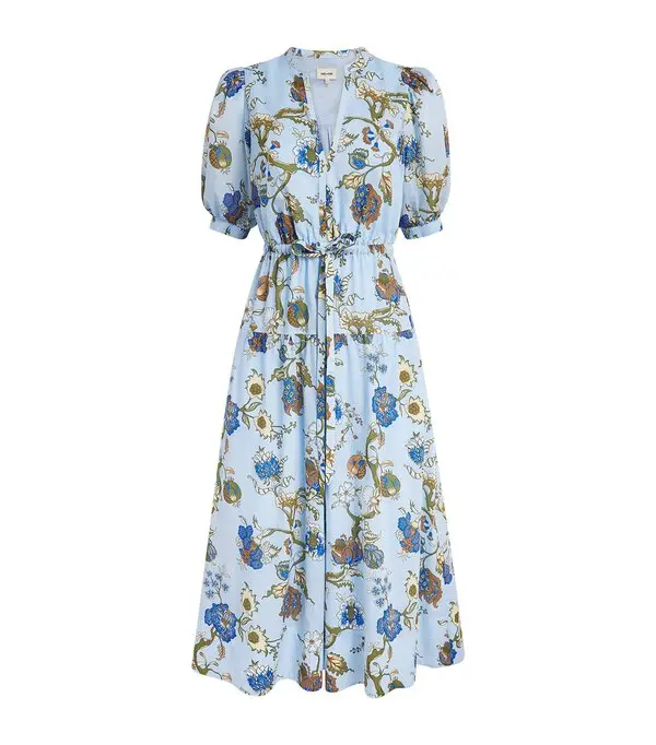 ME+EM Cotton Floral Garden Print Midi Dress - Blue