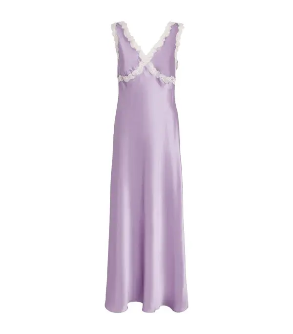 Loretta Caponi Silk And Lace Slip Dress - Purple