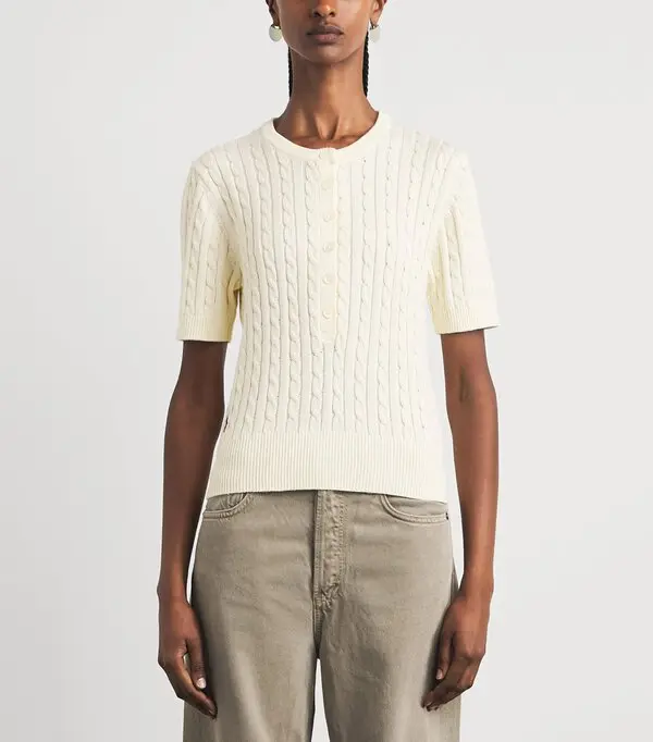 Polo Ralph Lauren Cable-knit Short-sleeve Henley Sweater