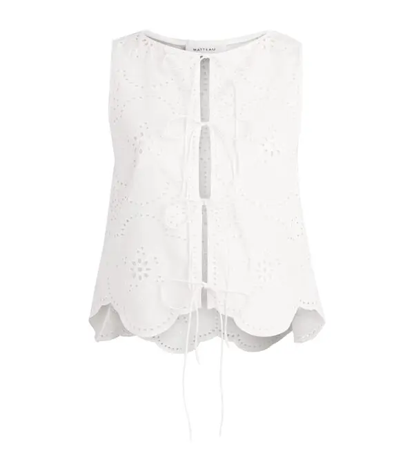 Matteau Broderie Anglaise Sleeveless Blouse With Scalloped Hem - White