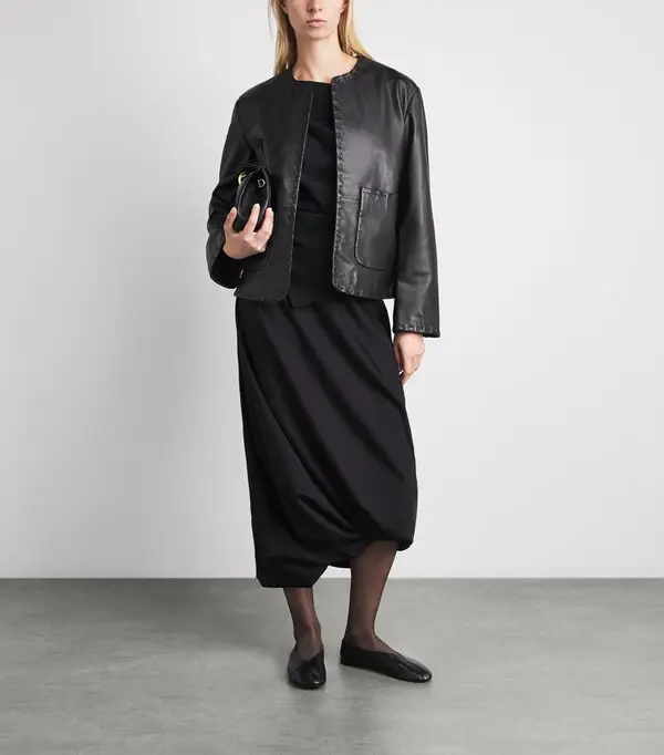 RÓHE Leather Jacket With Blanket Stitch Detailing