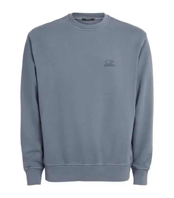 C.P. COMPANY Cotton Embroidered Logo Crewneck Sweatshirt - Blue