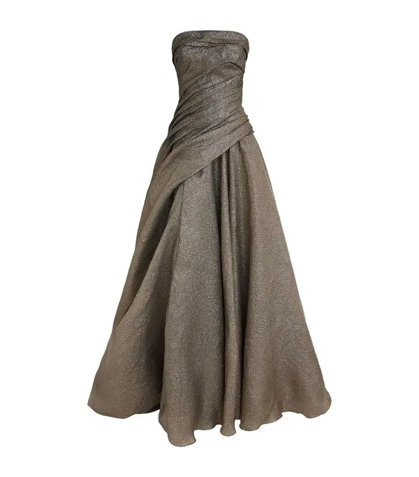MARMAR HALIM Metallic Strapless Draped Gown