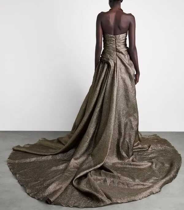 MARMAR HALIM Metallic Strapless Draped Gown