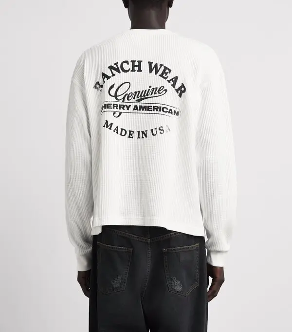 CHERRY LOS ANGELES Ribbed Thermal Long Sleeve Pullover - White