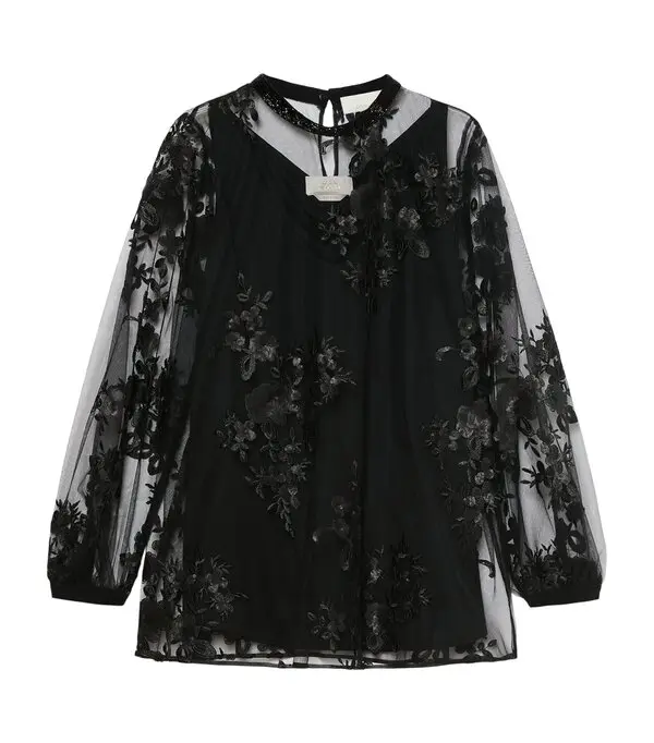 Marina Rinaldi Embellished Sheer Layered Blouse