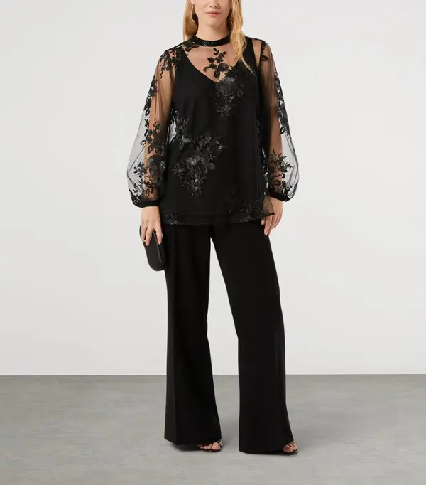 Marina Rinaldi Embellished Sheer Layered Blouse
