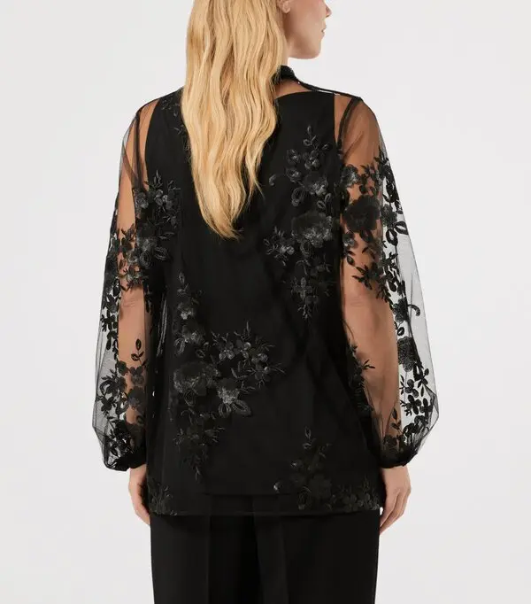 Marina Rinaldi Embellished Sheer Layered Blouse