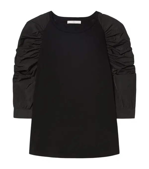 Marina Rinaldi Cotton T-shirt With Ruched Sleeves