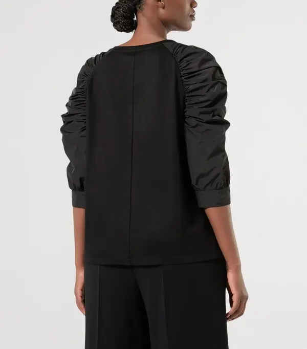 Marina Rinaldi Cotton T-shirt With Ruched Sleeves