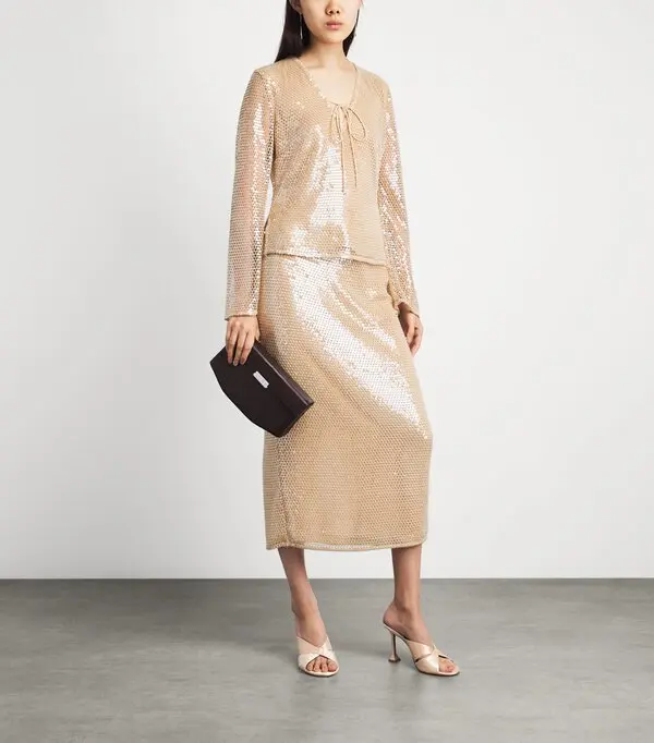 TOCCIN Sequinned Leilani Midi Pencil Skirt