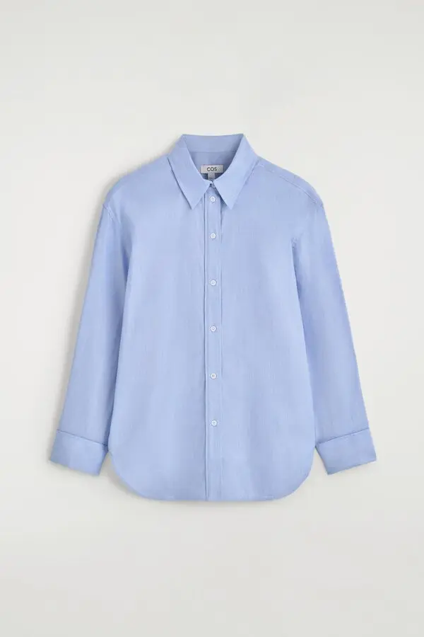 Cos Folded-cuff Cotton Shirt - Light Blue