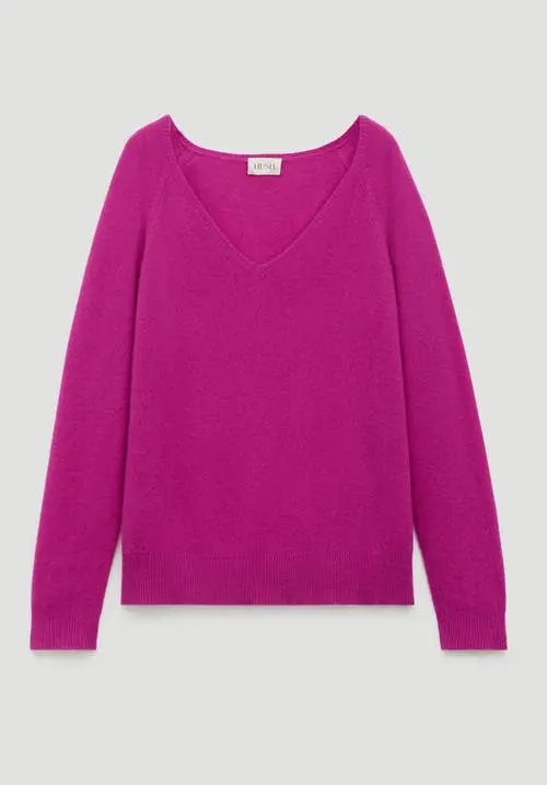HUSH Constance Cashmere V-neck Jumper - Magenta