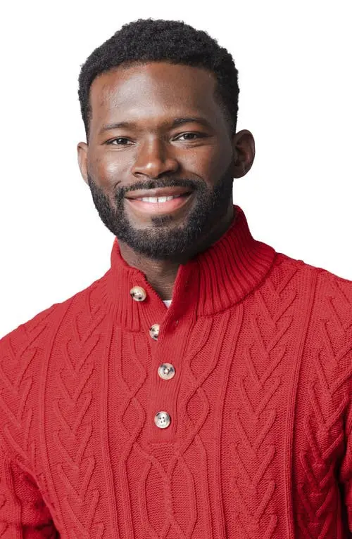 HOPE & HENRY Organic Mock Neck Cable Sweater - Red Twist Cable