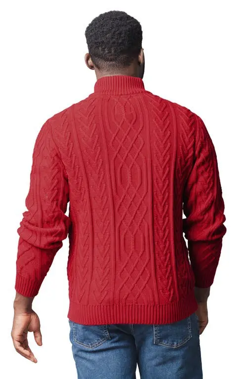 HOPE & HENRY Organic Mock Neck Cable Sweater - Red Twist Cable