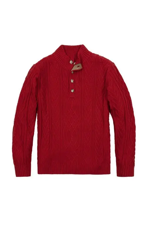 HOPE & HENRY Organic Mock Neck Cable Sweater - Red Twist Cable
