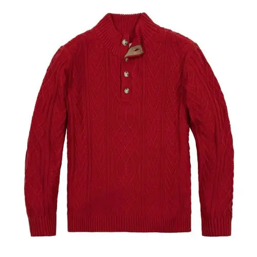 HOPE & HENRY Organic Mock Neck Cable Sweater - Red Twist Cable