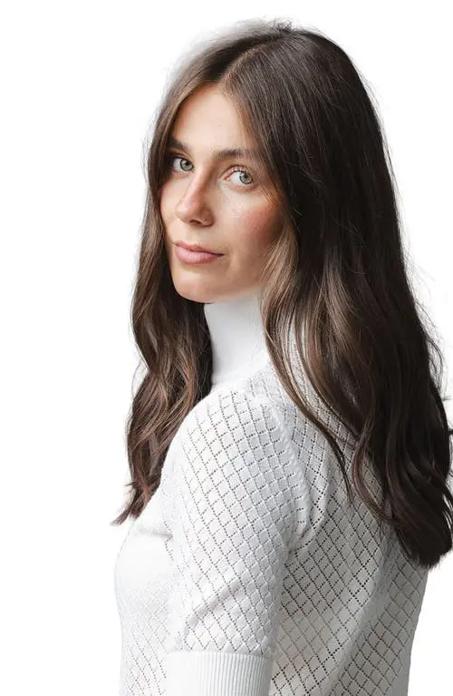 HOPE & HENRY Organic Diamond Stitch Mock Neck Sweater - Soft White Pointelle