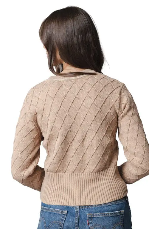 HOPE & HENRY Organic Cotton Lattice Texture V-neck Cardigan Sweater