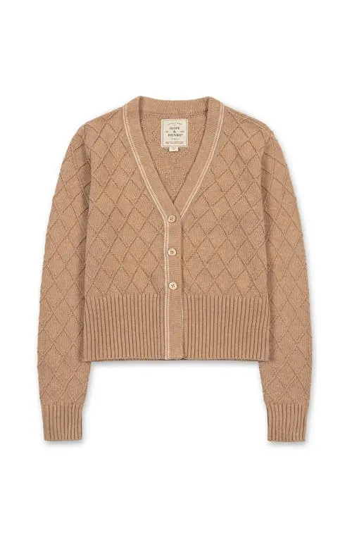 HOPE & HENRY Organic Cotton Lattice Texture V-neck Cardigan Sweater