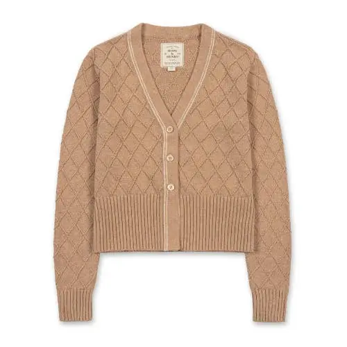 HOPE & HENRY Organic Cotton Lattice Texture V-neck Cardigan Sweater