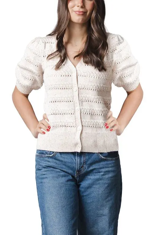 HOPE & HENRY Organic Puff Sleeve Button Front Sweater
