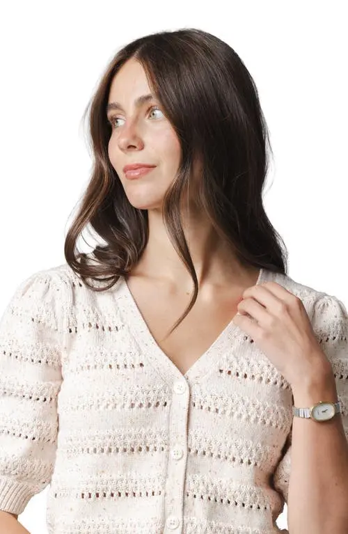 HOPE & HENRY Organic Puff Sleeve Button Front Sweater