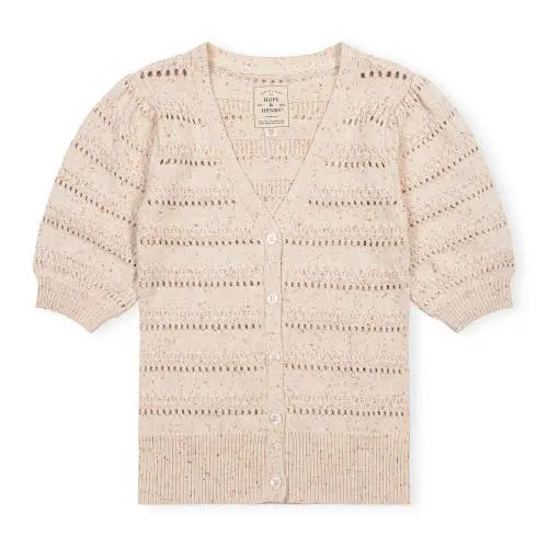 HOPE & HENRY Organic Puff Sleeve Button Front Sweater