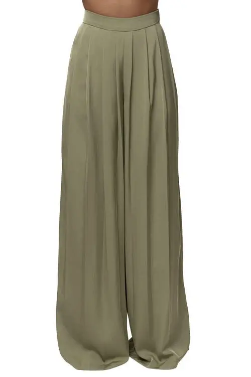 JLUXLABEL Clara Wide Leg Pleated Trousers - Olive