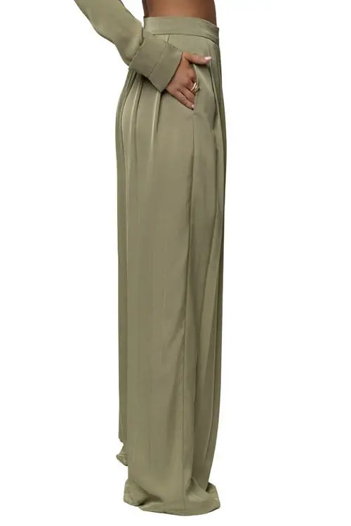 JLUXLABEL Clara Wide Leg Pleated Trousers - Olive