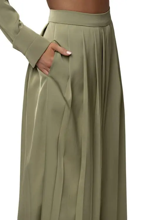 JLUXLABEL Clara Wide Leg Pleated Trousers - Olive