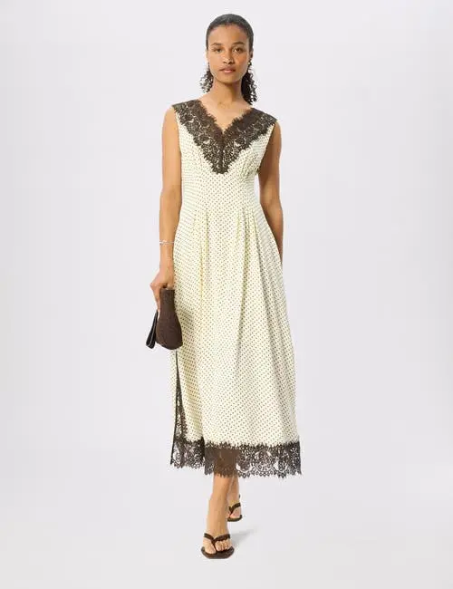 Whistles Lace V-neck Spot Midi Dress