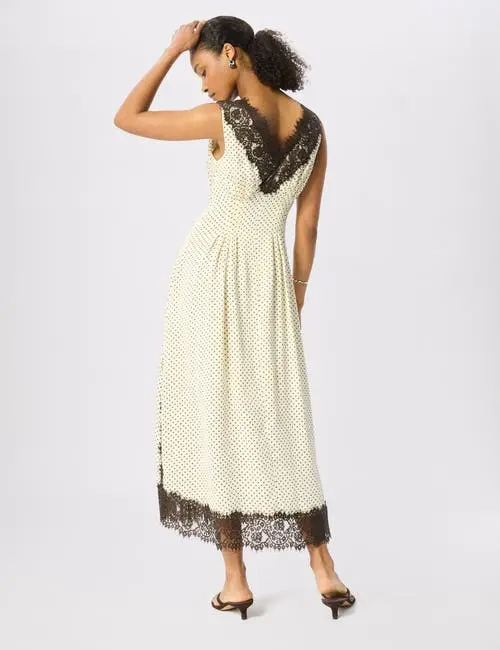 Whistles Lace V-neck Spot Midi Dress