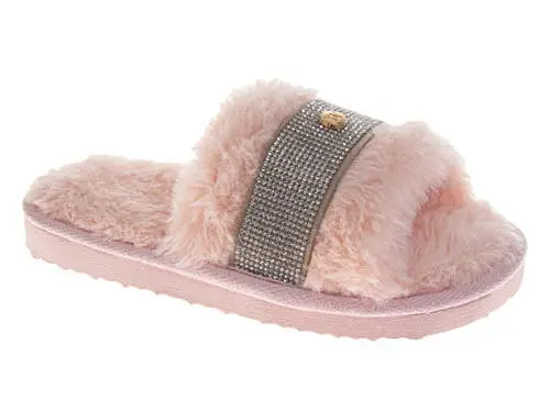 Badgley Mischka Plush Slide Slippers - Pink