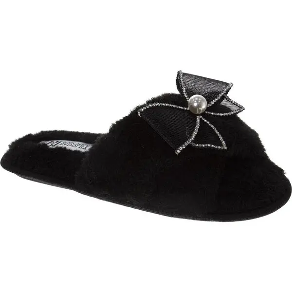 Badgley Mischka Embellished Bow Open-toe Slippers - Black