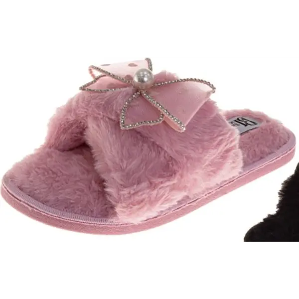Badgley Mischka Bow Comfort Slippers - Pink