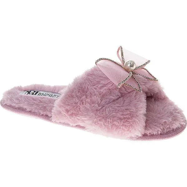 Badgley Mischka Embellished Bow Open-toe Slippers - Pink
