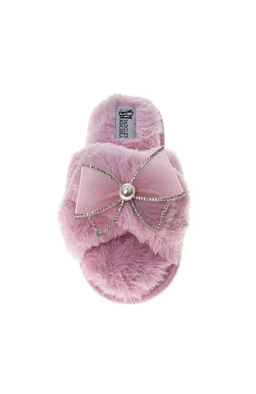 Badgley Mischka Embellished Bow Open-toe Slippers - Pink