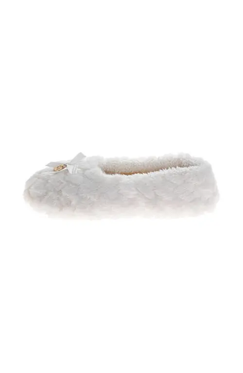 Badgley Mischka Ladies' Ballerina Slippers With Bow Detailing - White